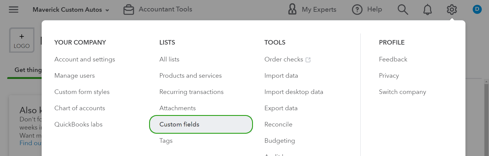 Add custom fields and customize forms – Online Bookkeeping
