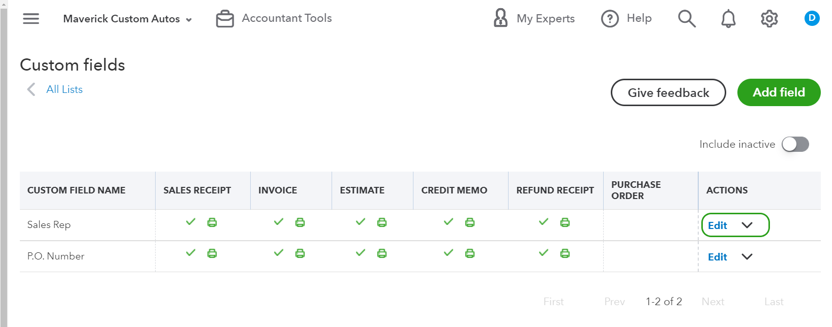Add custom fields and customize forms – Online Bookkeeping