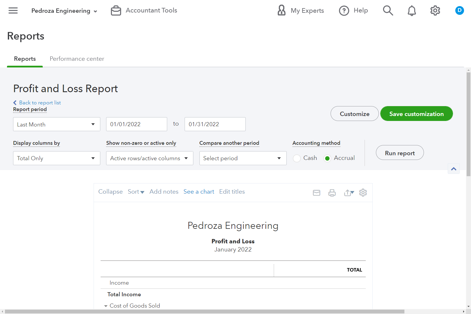 Customize reports – Online Bookkeeping